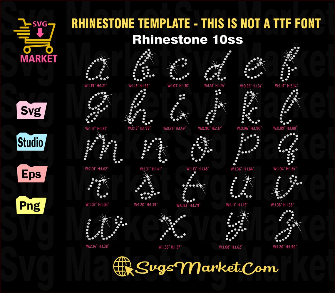 Rhinestone Template Svg Cursive Letters, Font Rhinestone Svg for Cricut ...