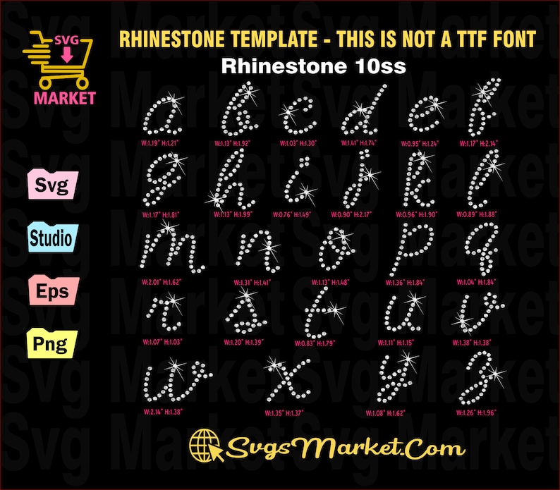 Rhinestone Template Svg Cursive Letters, Font Rhinestone Svg for Cricut ...