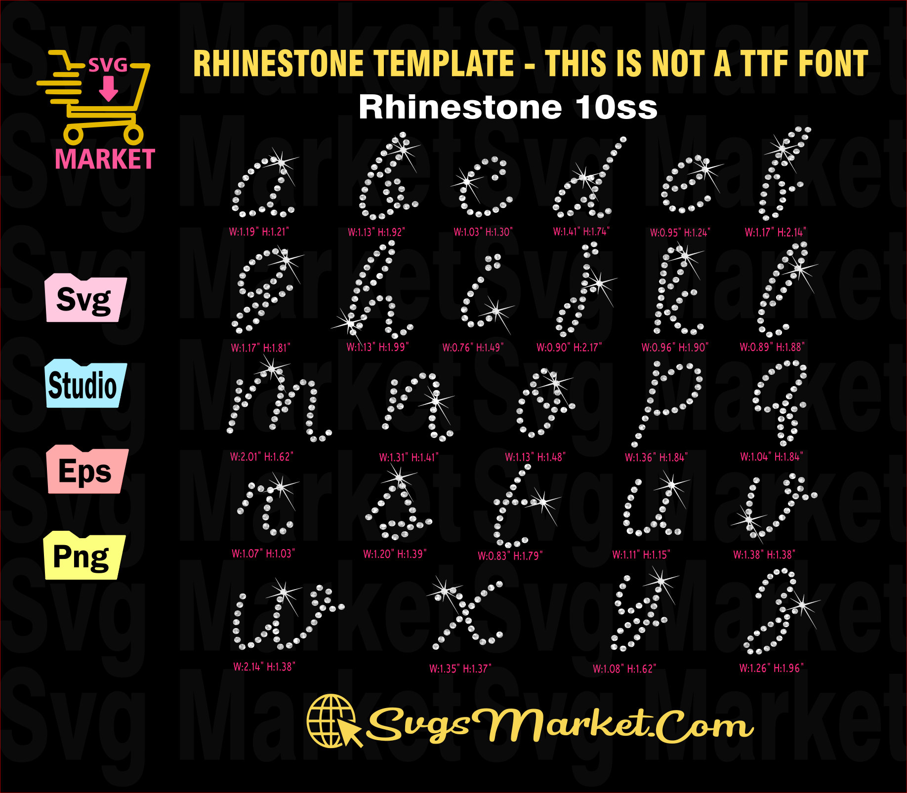 Rhinestone Template Svg Cursive Letters, Font Rhinestone Svg for Cricut ...