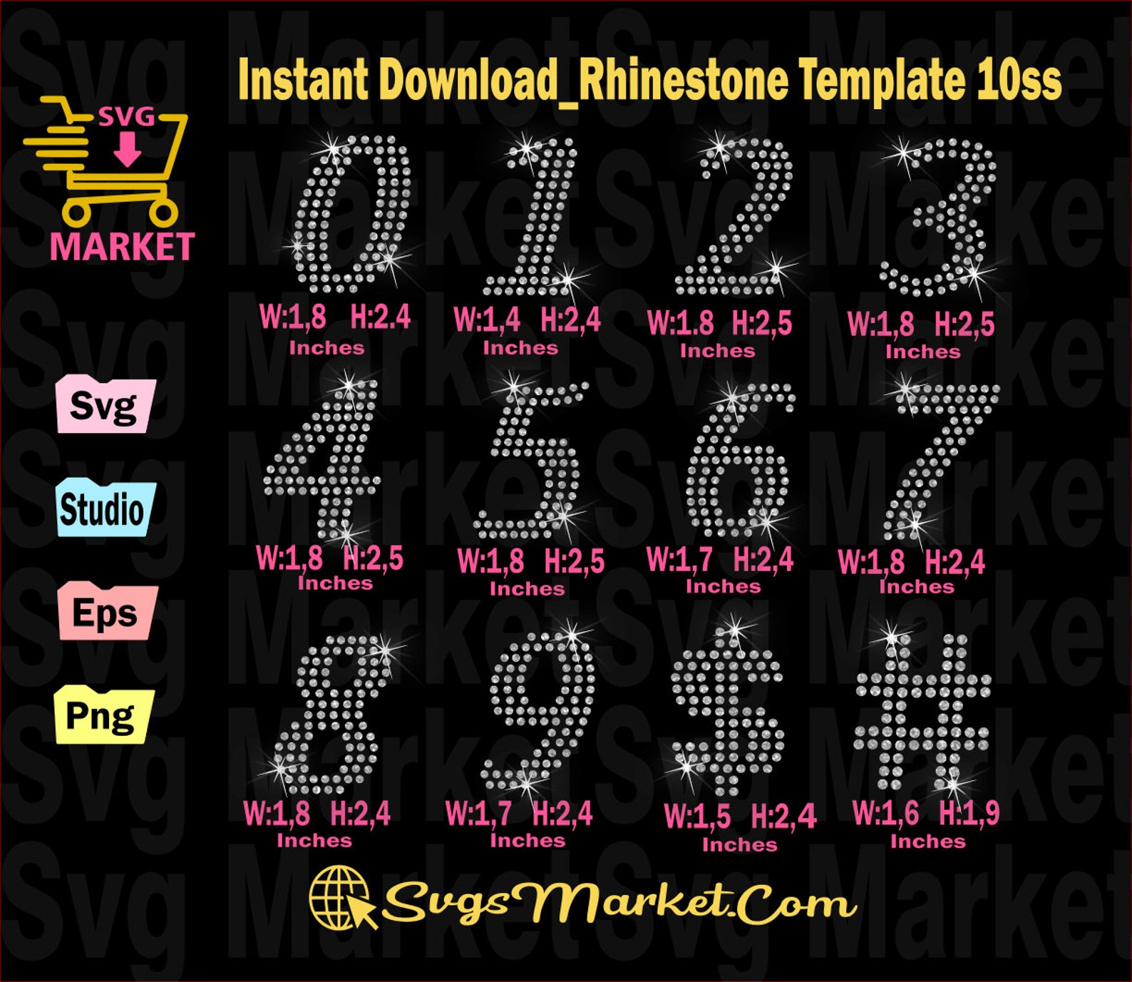 Rhinestone Template Svg Numbers, Rhinestone Svg for Cricut, Silhouette ...