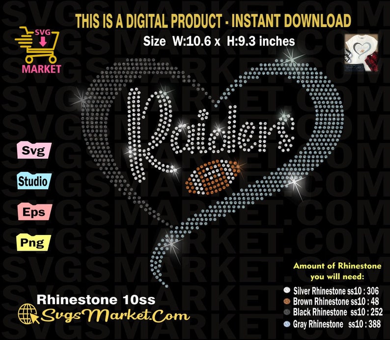 Instant Download Rhinestone Template Football Raiders - Etsy