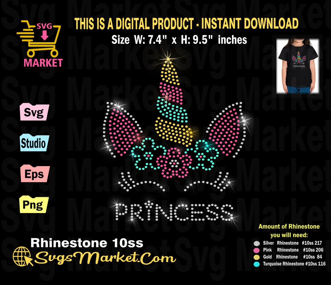 Unicorn Rhinestone Template Svg Princess Rhinestone Svg for - Etsy