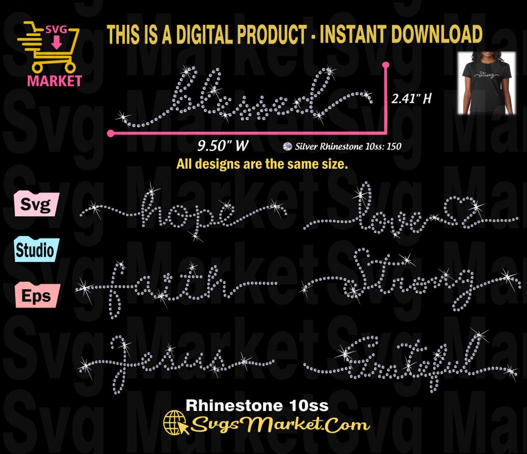 Rhinestone Template Svg, Inspirational Sayings Rhinestone Svg,blessed ...