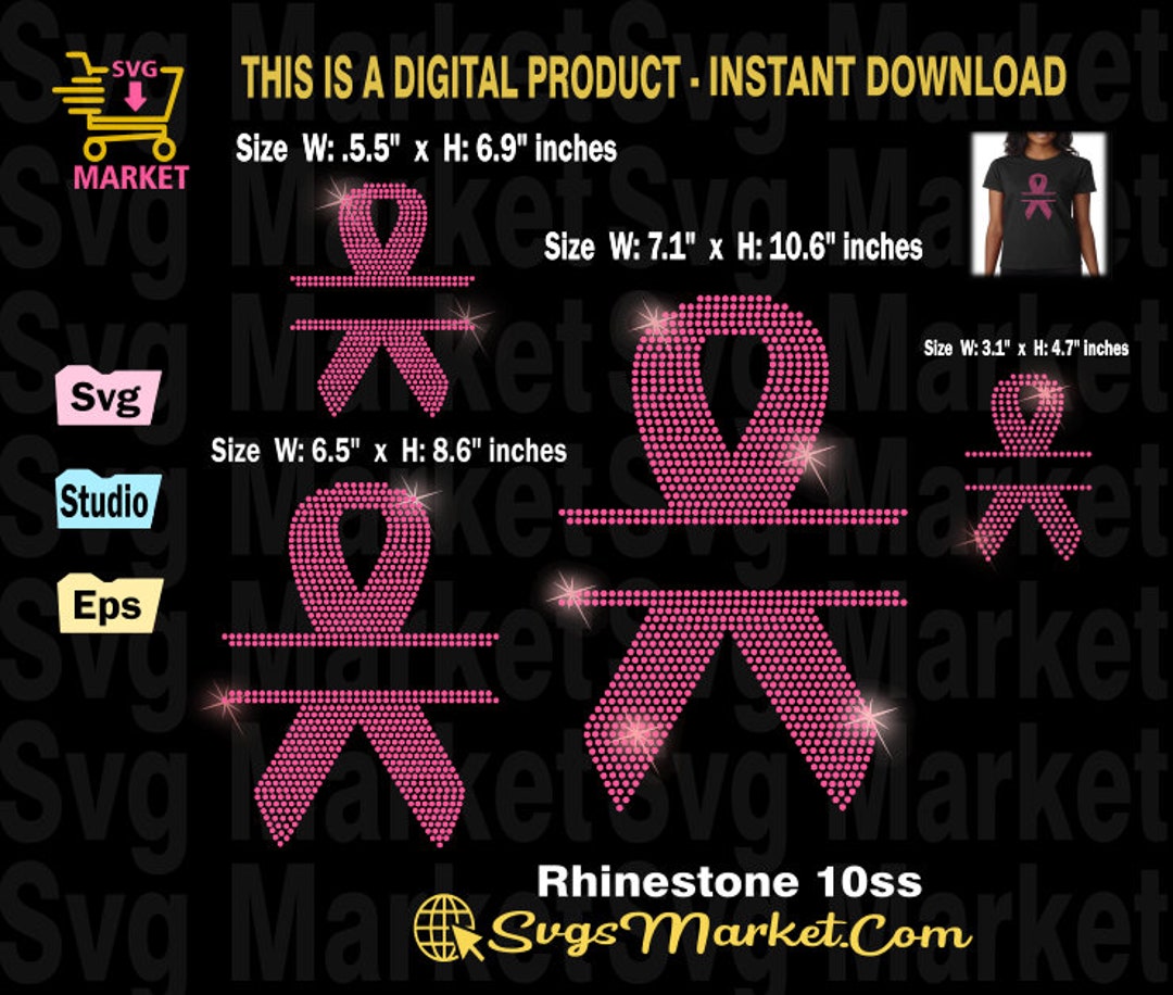 Pink Ribbon Rhinestone Template Svg, Breast Cancer Awareness Rhinestone ...