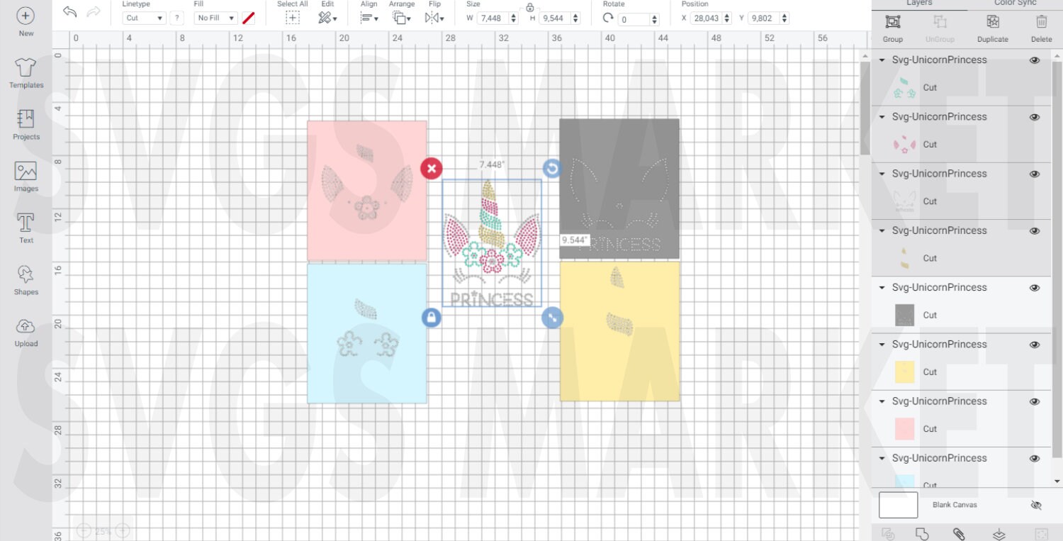 Unicorn Rhinestone Template Svg, Princess Rhinestone Svg for Cricut ...