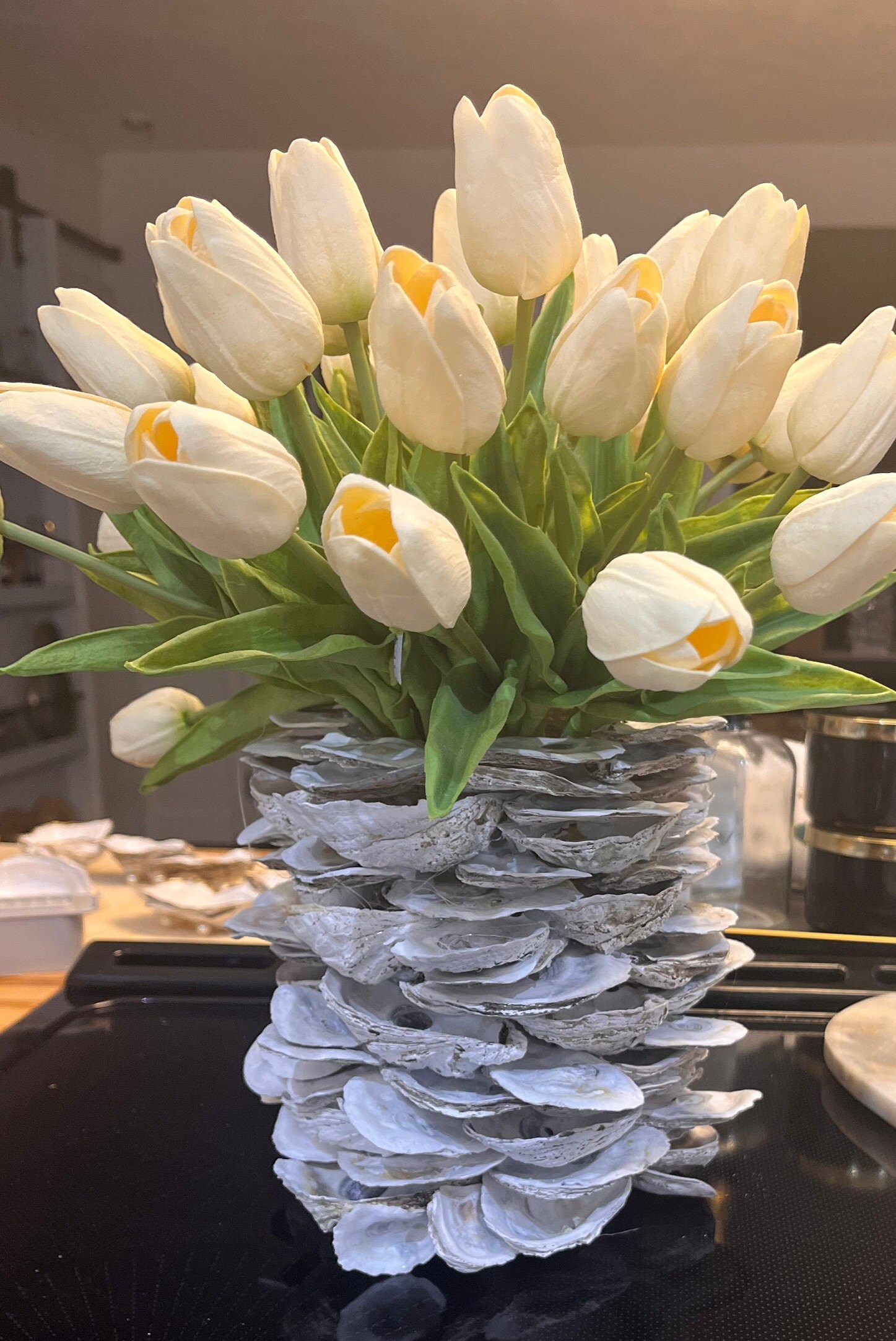 Oyster Shell Vase, Large, Coastal Decor for Beach House Decor. Shells ...