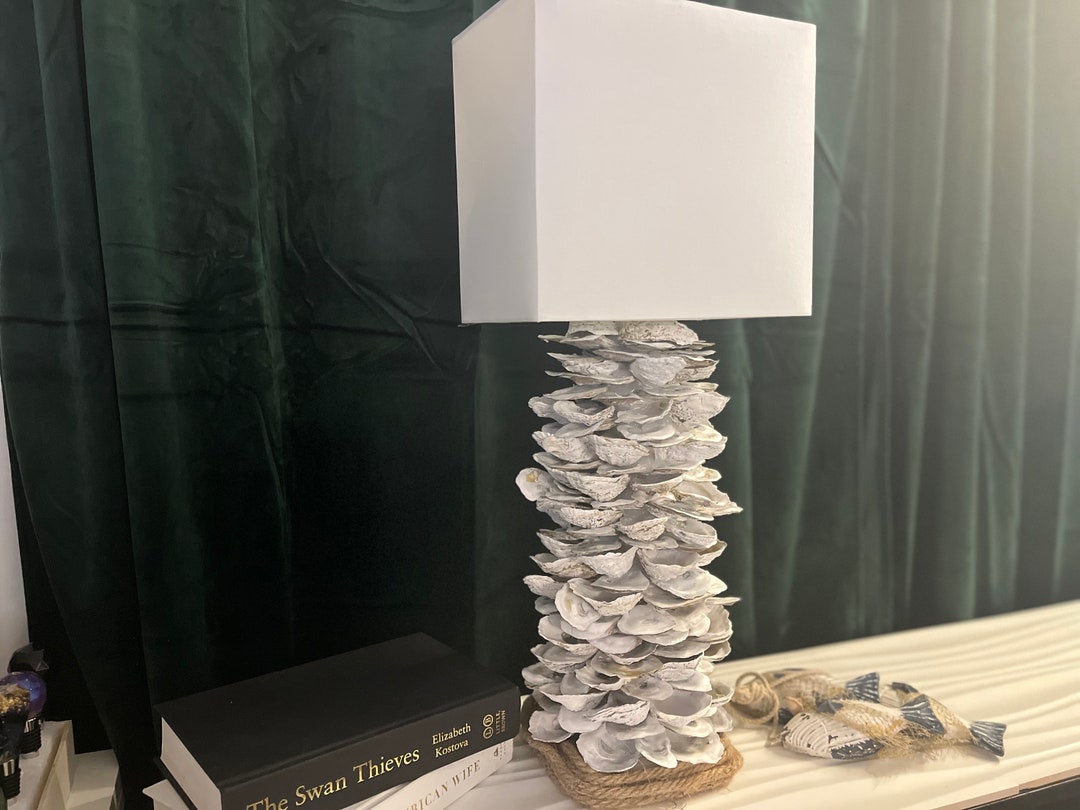 Oyster Shell Table Lamp, Medium Lamp for Side Table, Coastal Decor With ...