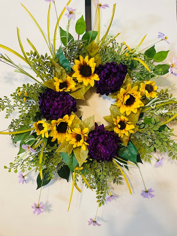 Front Door Sunflowers Wreath Summer Door Wreath Spring Door | Etsy