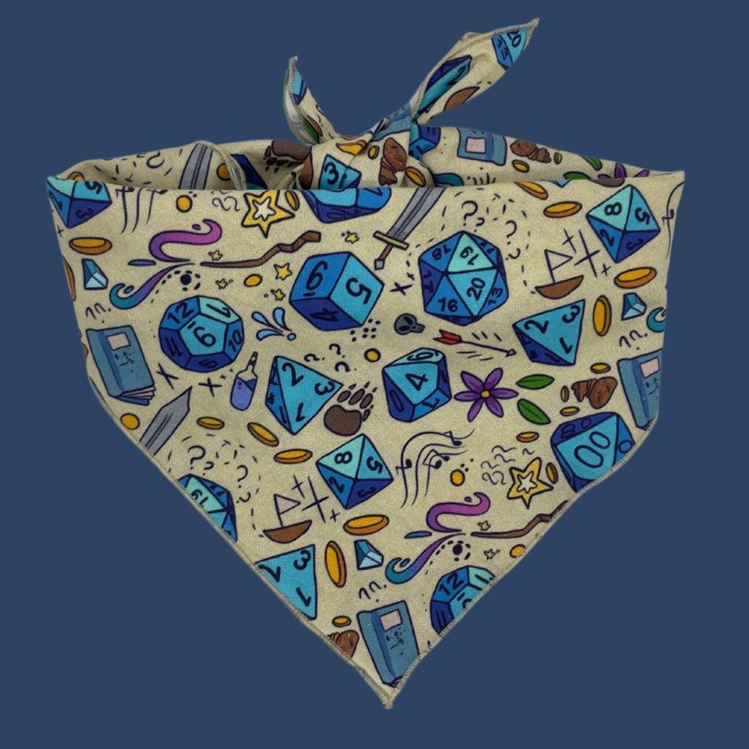 Role Play Games Tie on Dog Bandana, RPG Tie on Dog Bandana, Dice Table ...