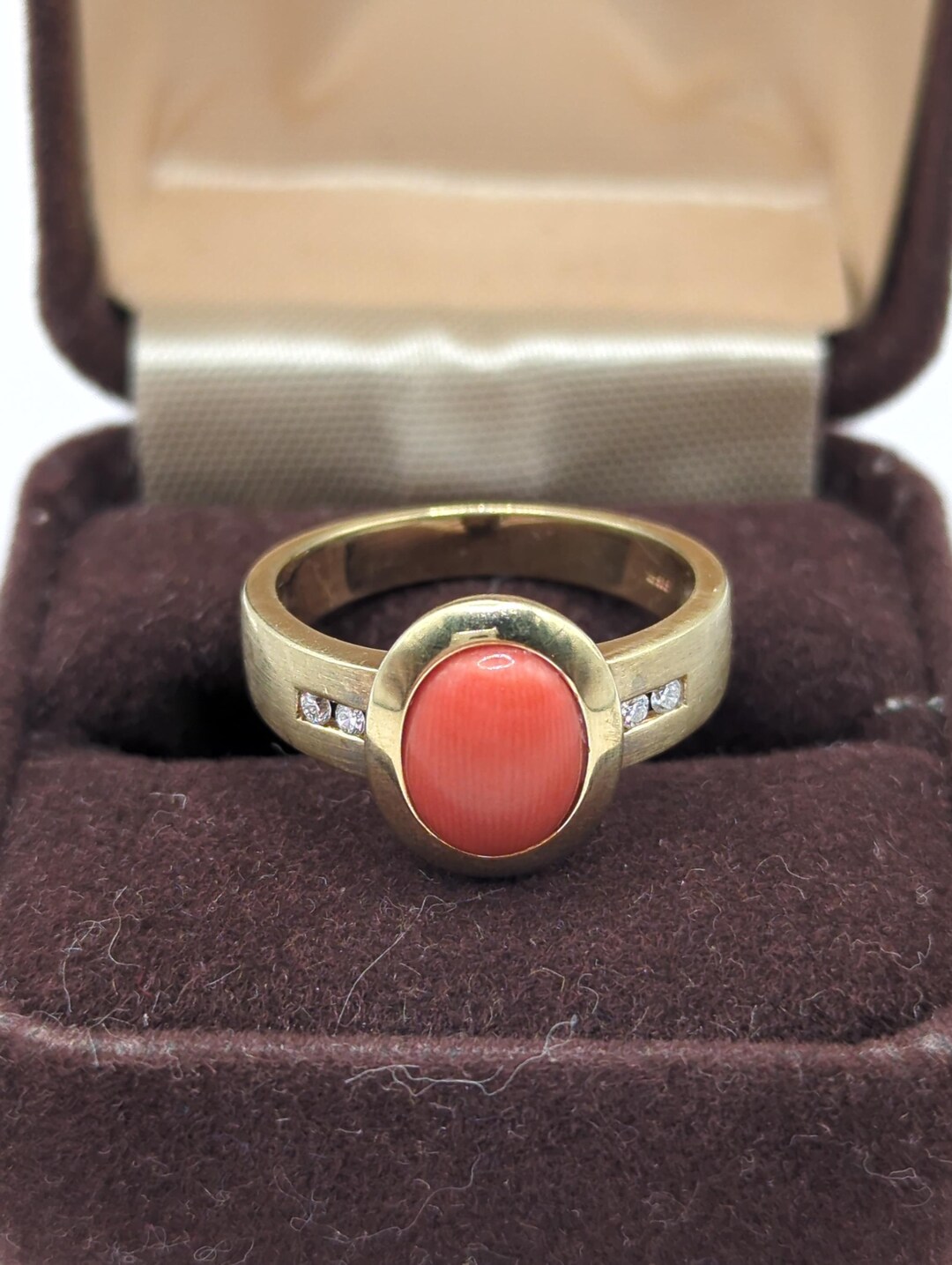 Baden and Foss 14k Yellow Gold 585 Coral Diamond Ring - Etsy
