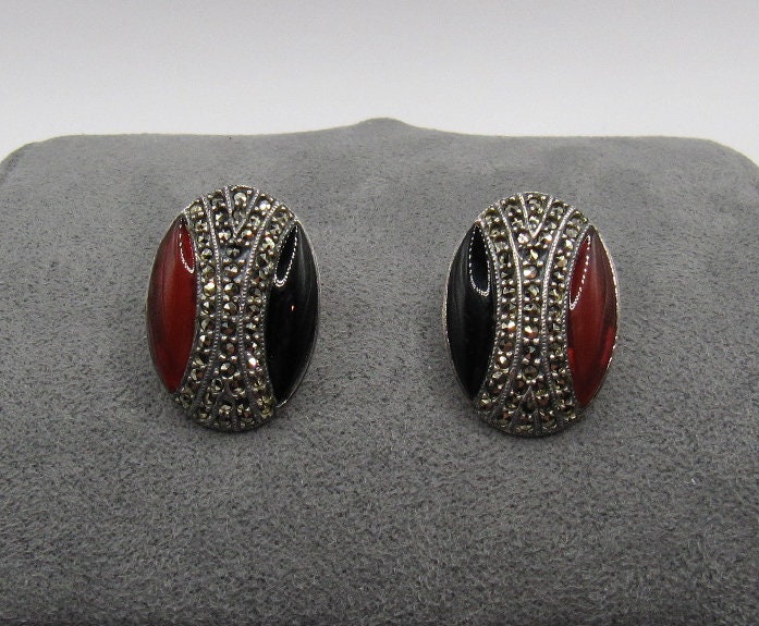 Vintage Judith Jack Sterling Marcasite Black Onyx Carnelian - Etsy