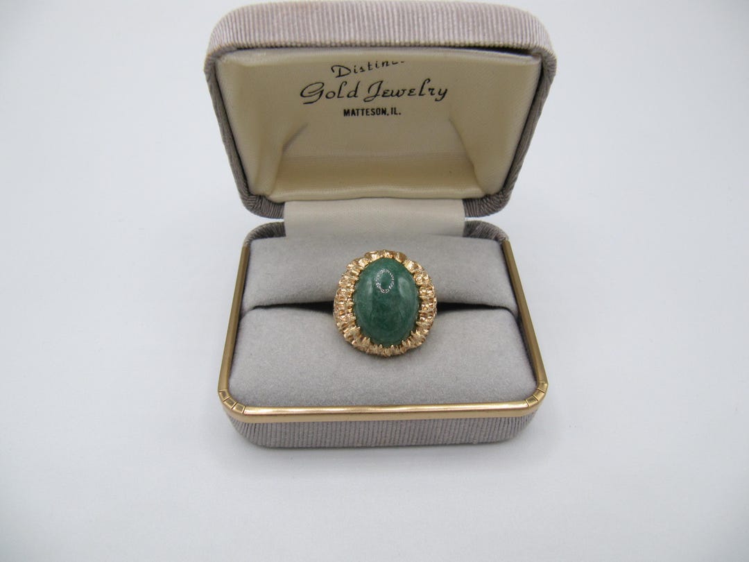 Baden & Foss 14K Yellow Gold 585 Green Jade Cocktail Ring - Etsy