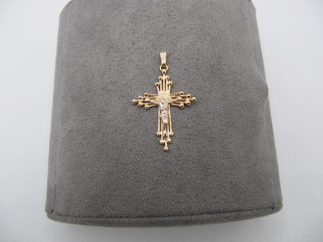 RVL 14K Yellow White Gold 585 Jesus on Cross Pendant - Etsy