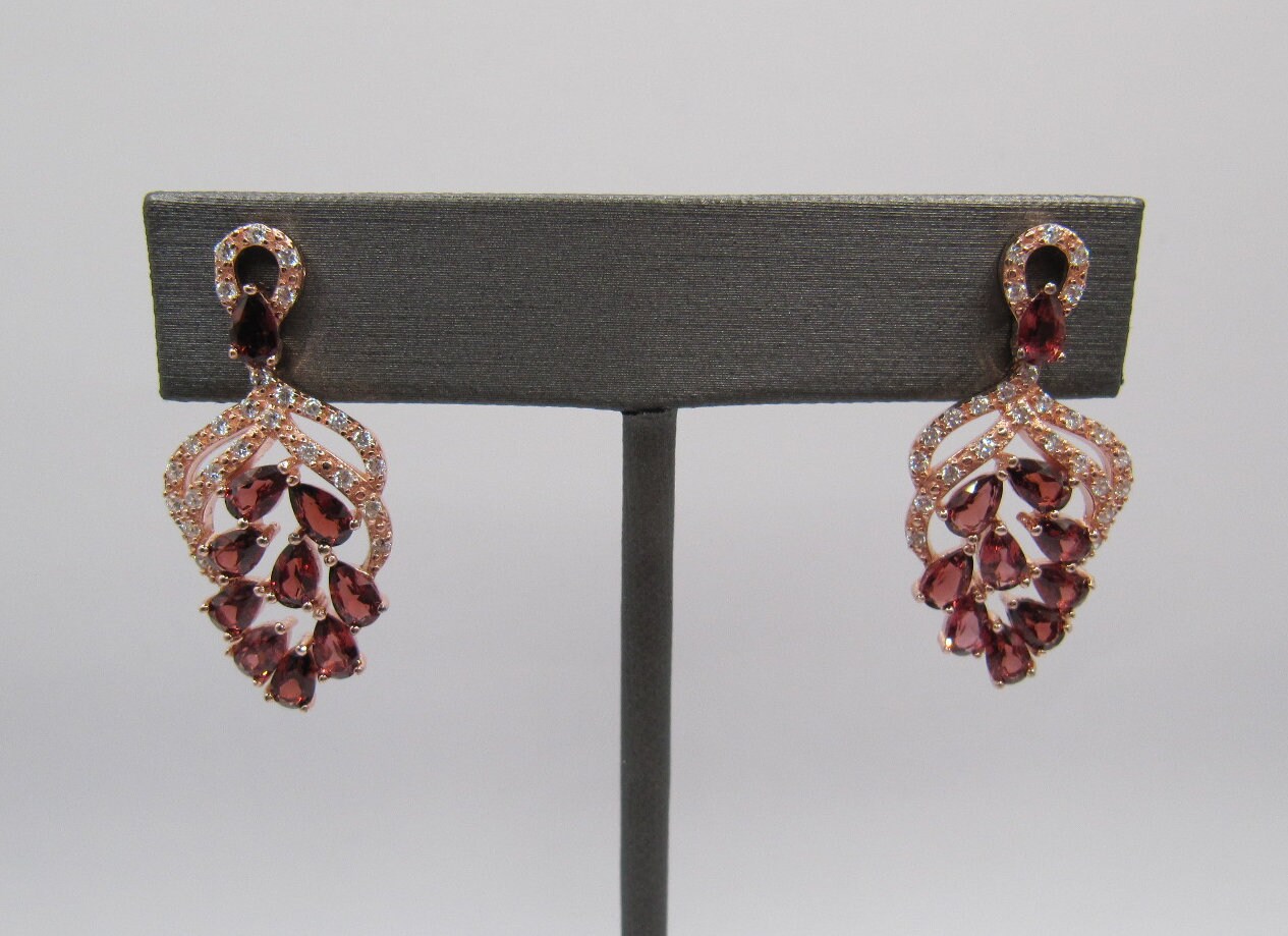 Designer Stauer Rose Gold Over Sterling Silver 925 Garnet CZ Drop ...