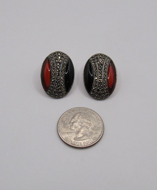 Vintage Judith Jack Sterling Marcasite Black Onyx Carnelian - Etsy