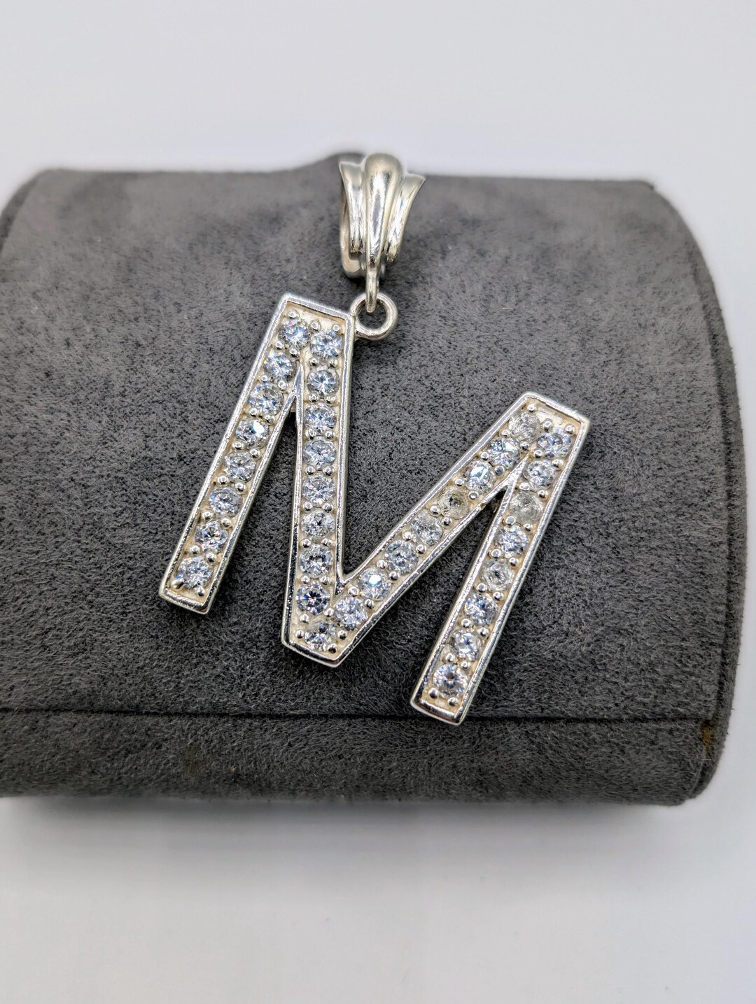 Sterling Silver 925 CZ Letter M Large Pendant - Etsy