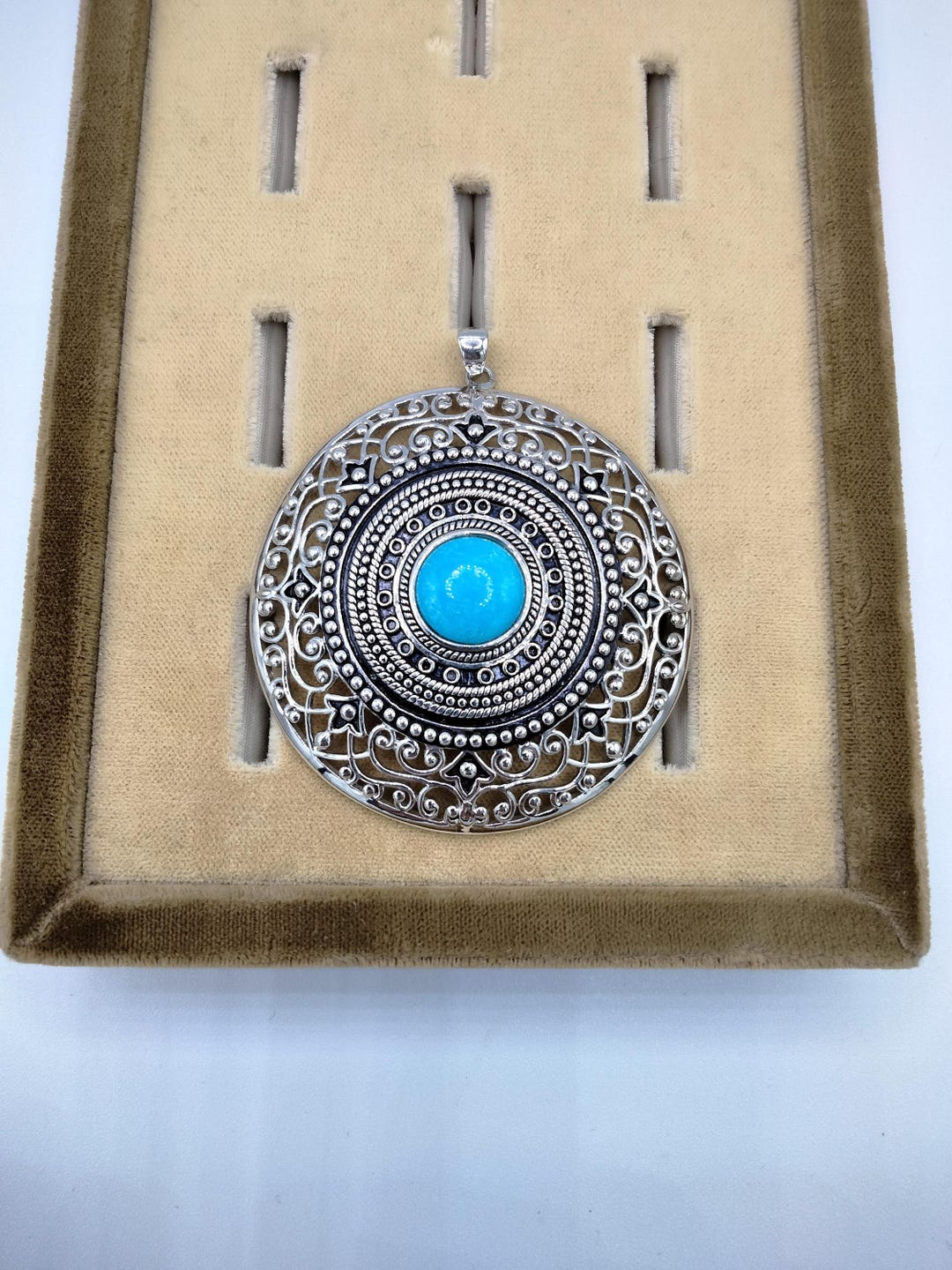 ATI Sterling Silver 925 Blue Stone Ornate Circle Large Pendant - Etsy