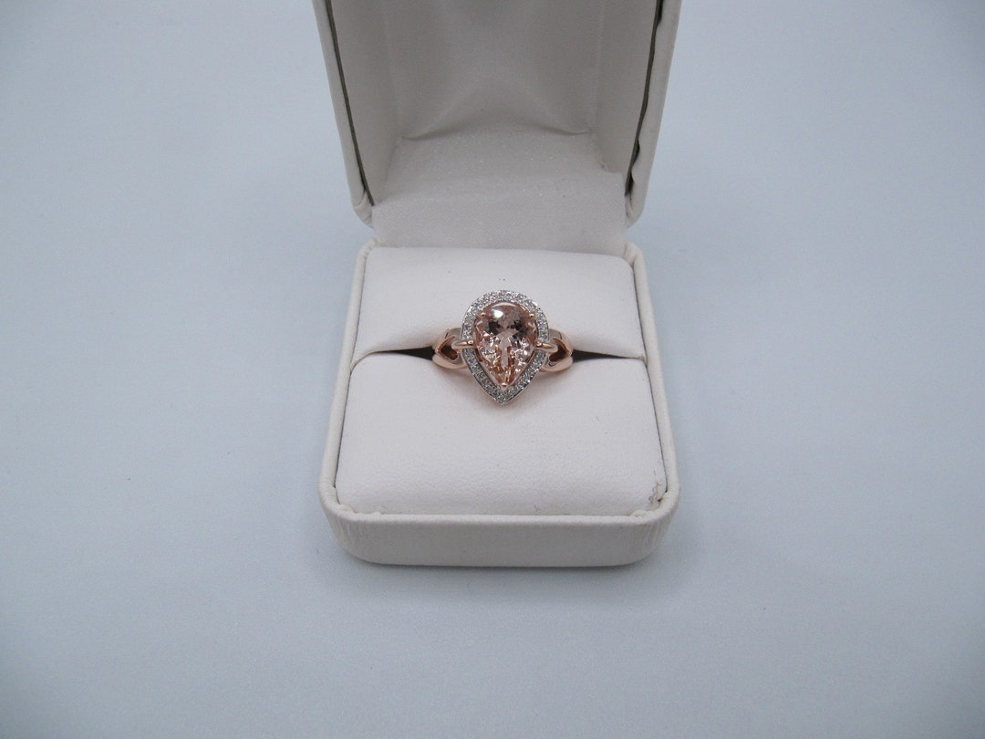 BBJ 10K Rose Gold 417 Diamond Pear Shape Morganite Halo Ring - Etsy