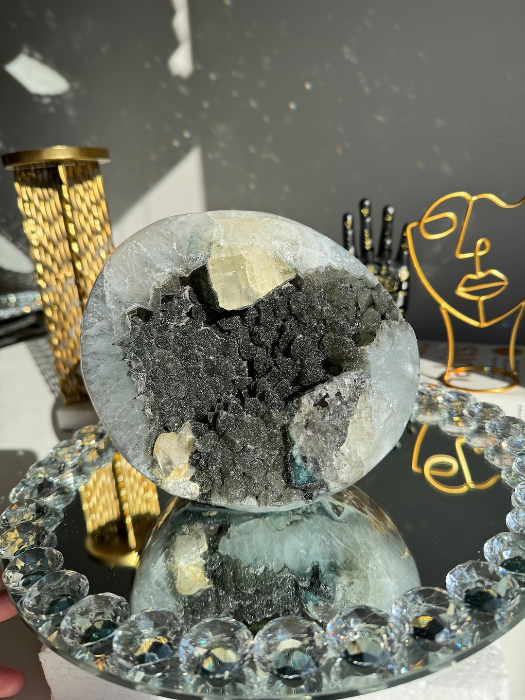 Black Amethyst Geode, Sugar Druzy Calcite Healing Crystal 2672 - Etsy