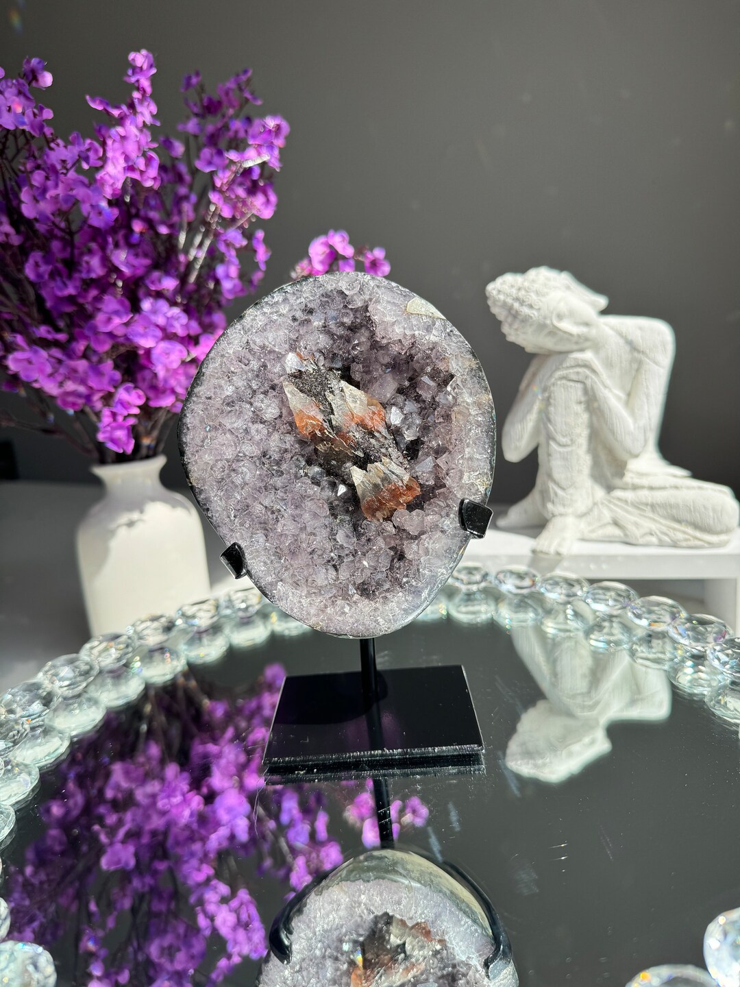 Amethyst Geode With Calcite and Hematite Healing Crystals 2765 - Etsy