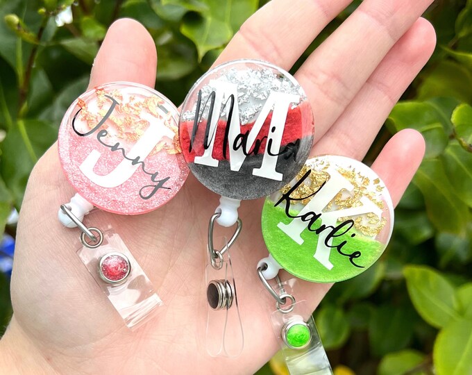 Personalized Monogram Badge Reel, Custom Retractable Badge Holder ...