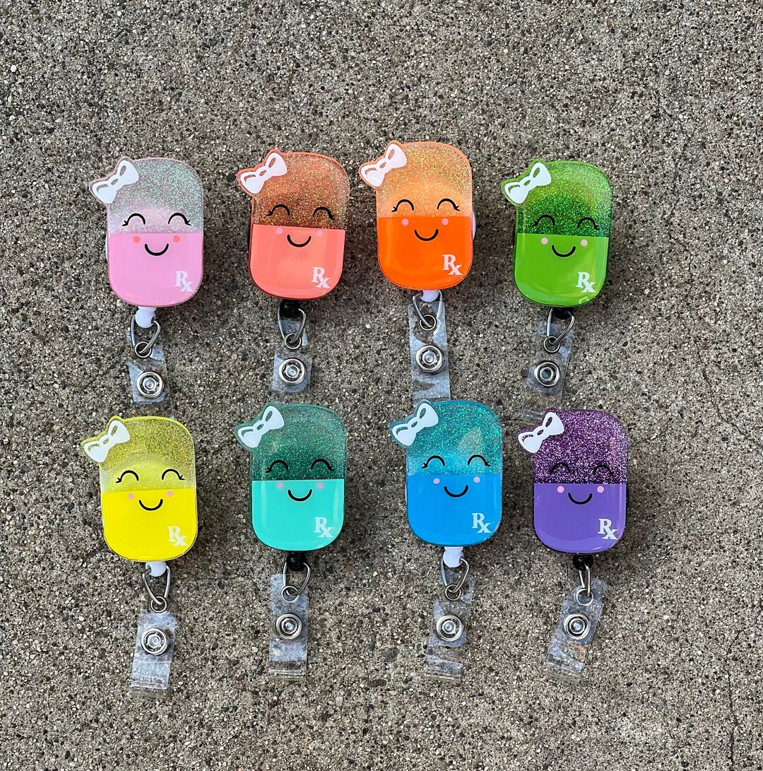 Happy Pill Badge Reel, Retractable Badge Reel, Alligator Clip ID Holder ...