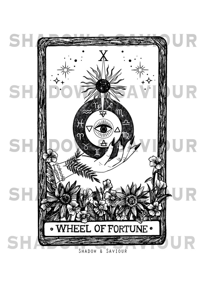 Wheel of Fortune Tarot Card Art Print, Celestial Boho Wall Decor (A5 ...