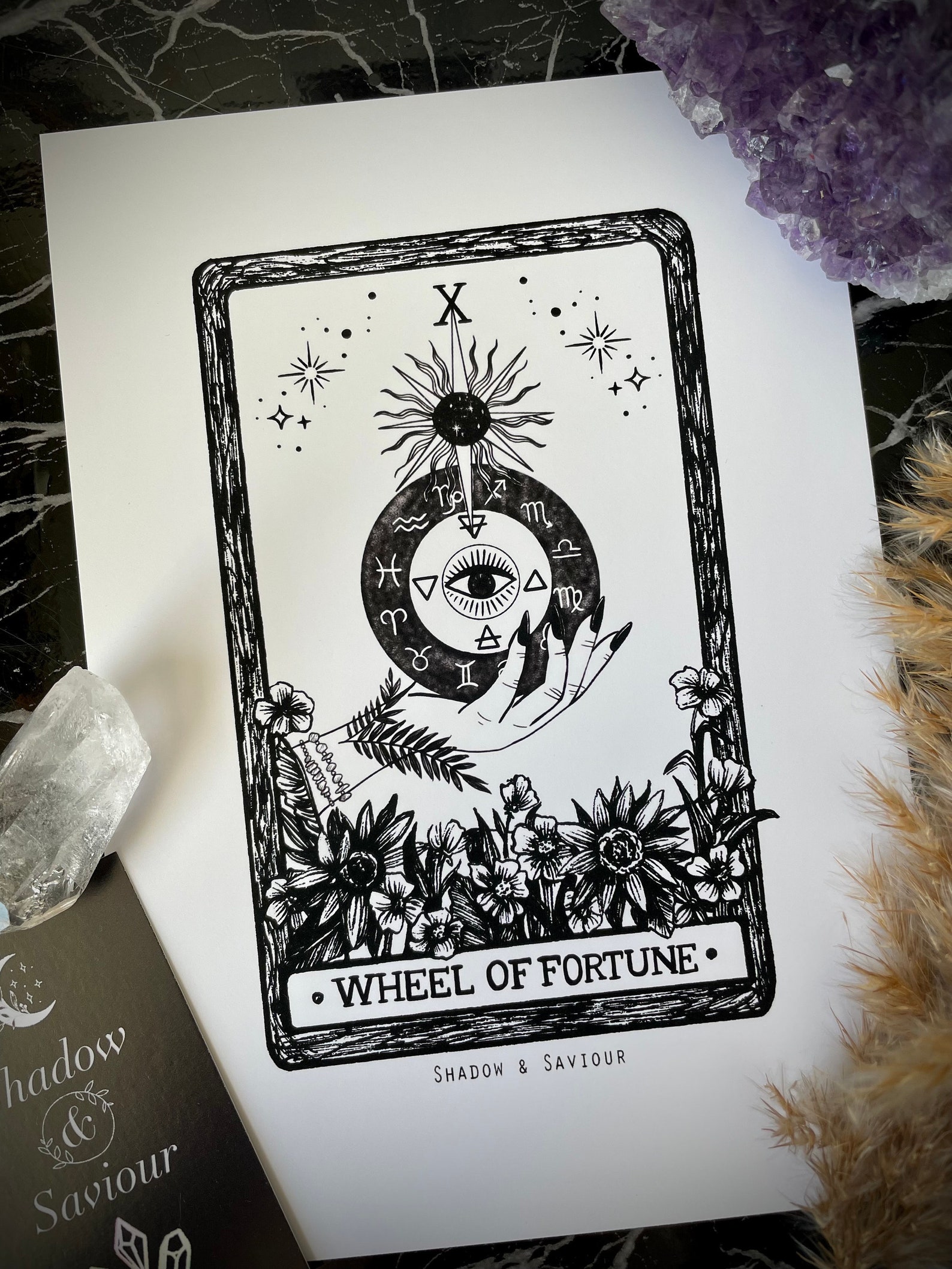 Wheel of Fortune Tarot Card Art Print, Celestial Boho Wall Decor (A5 ...