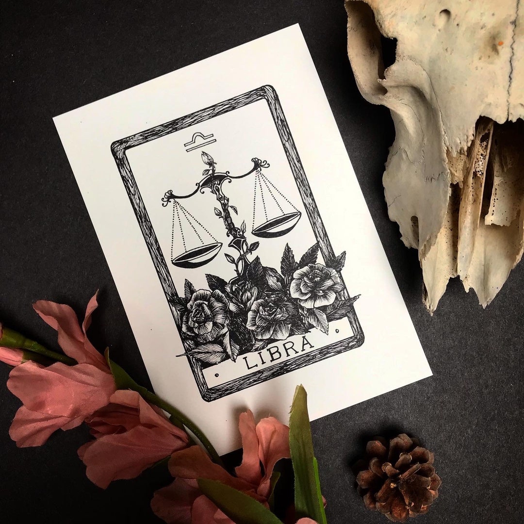 LIBRA Zodiac Tarot Card A5 Art Print Only Celestial Astronomy Boho Wall ...