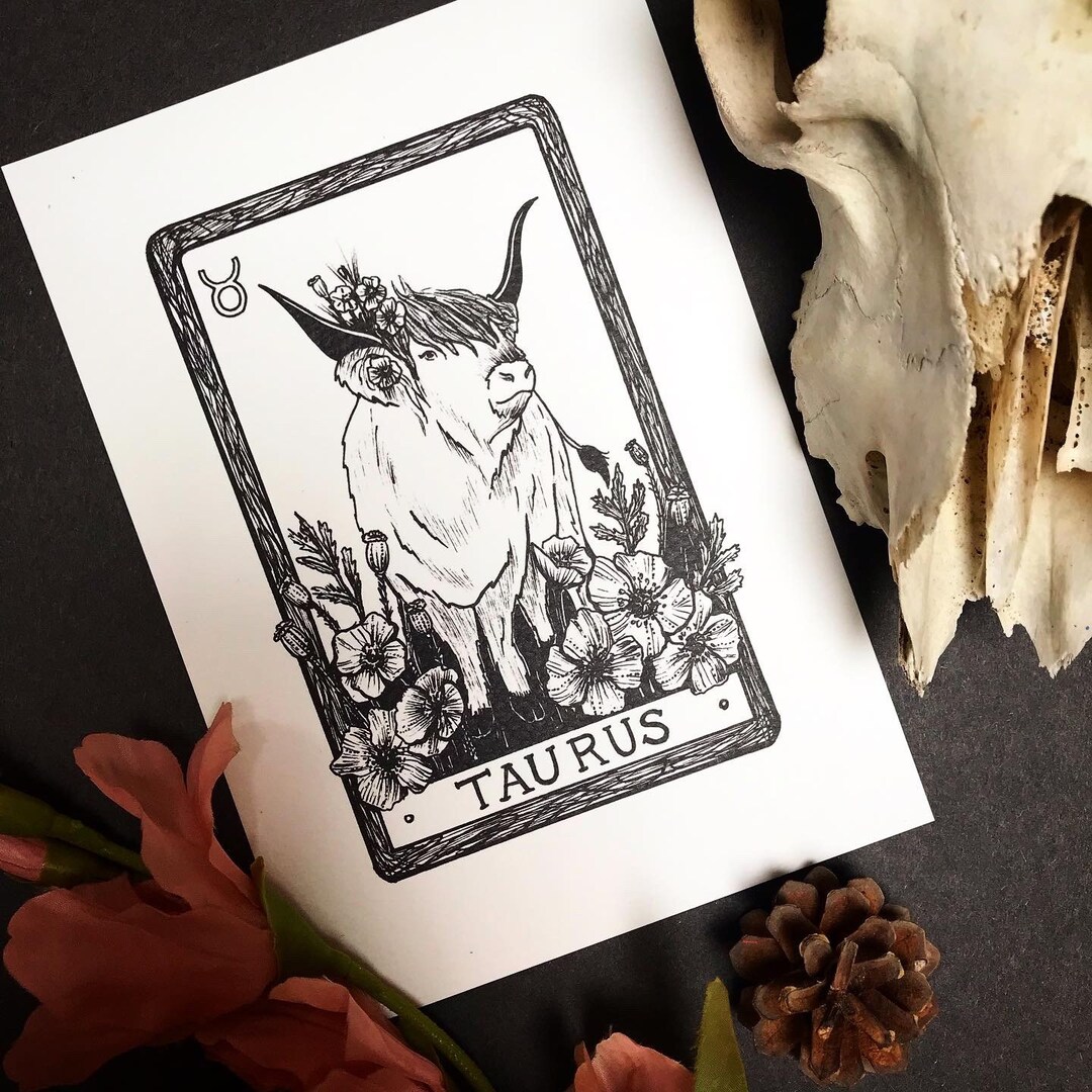 TAURUS Zodiac Tarot Card A5 Art Print Only Celestial Astronomy Boho ...