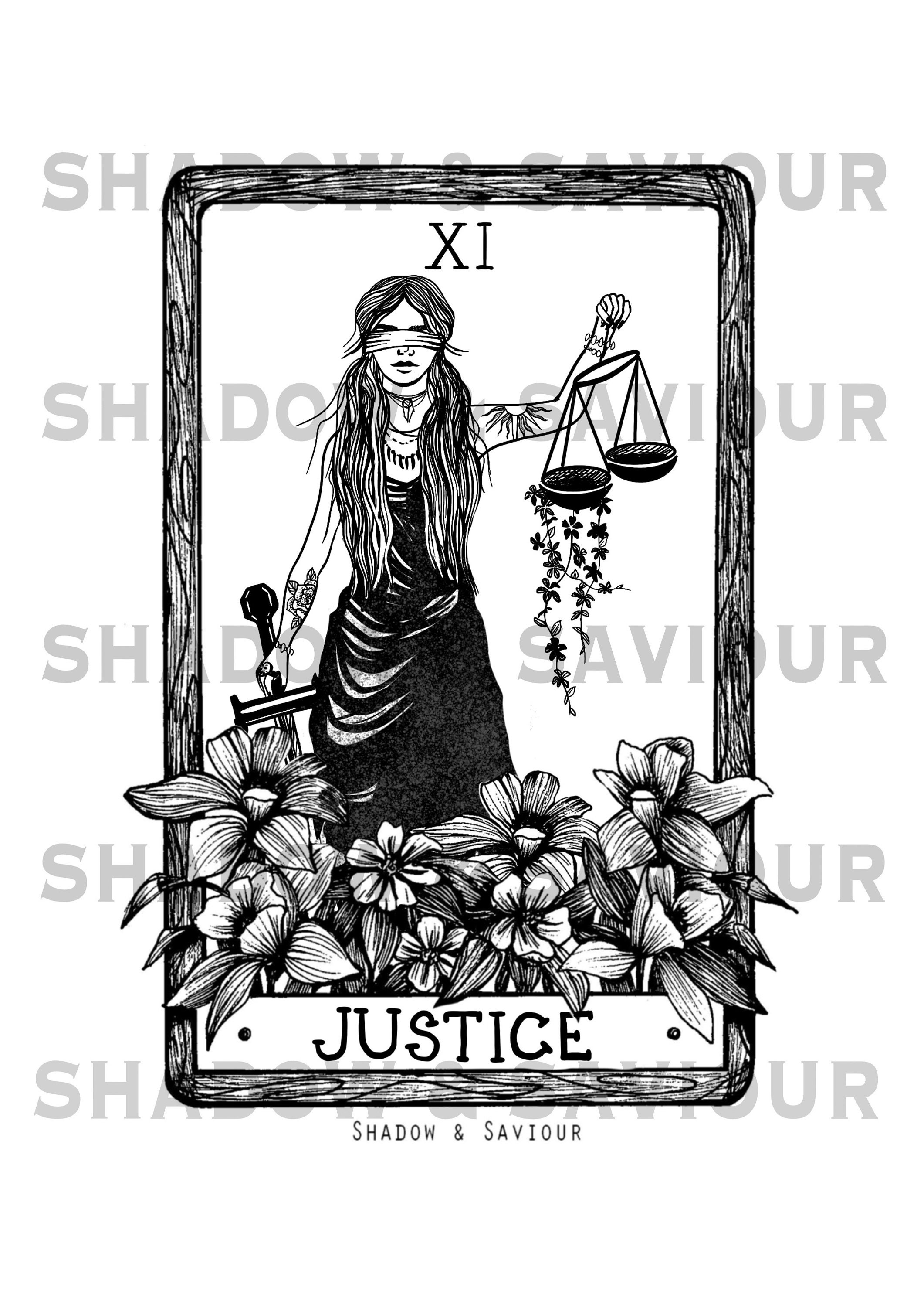 Xl JUSTICE Tarot Card A5 Art Print Only Major Arcana Celestial ...