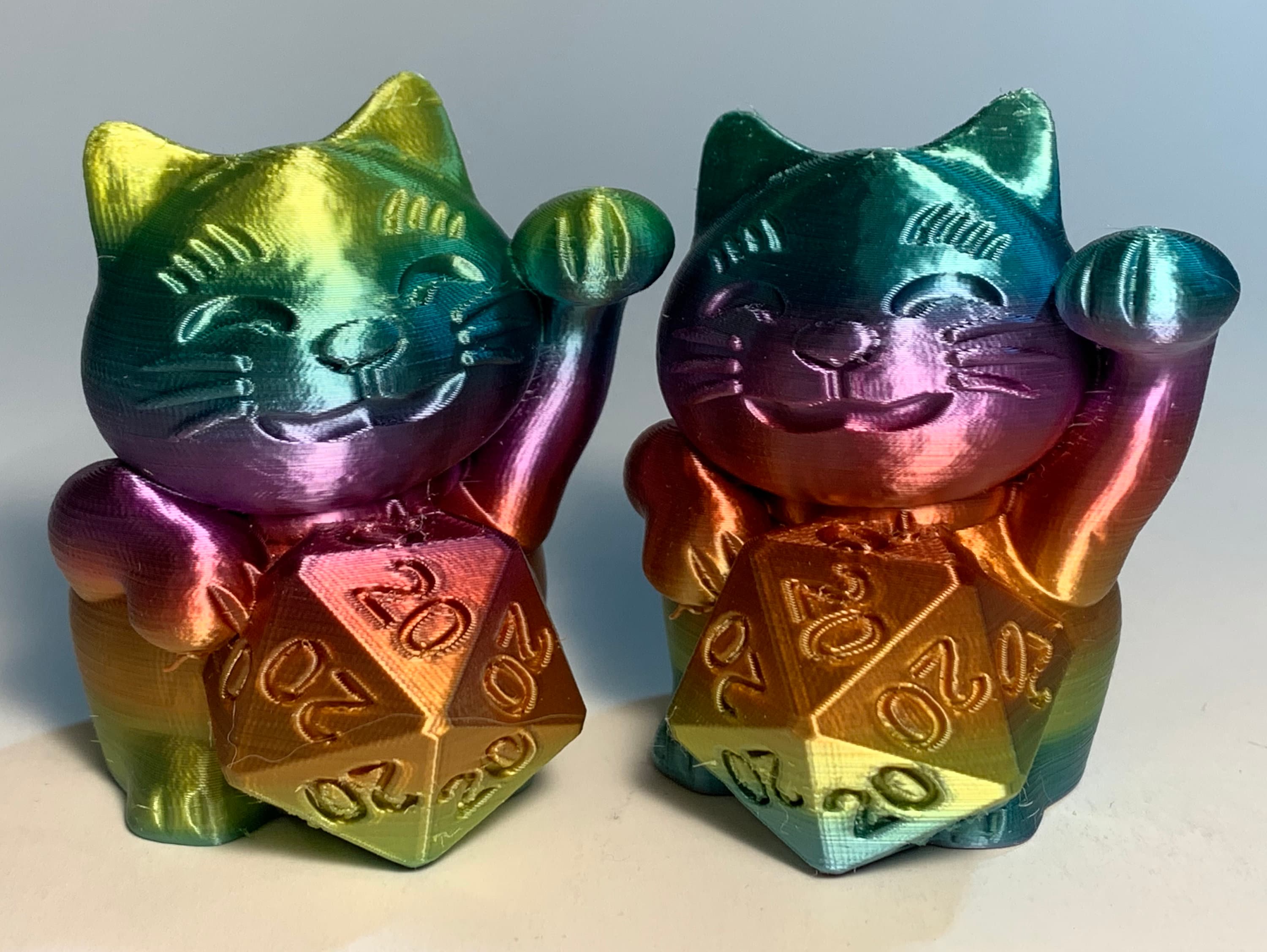 Rainbow D20 Lucky Cat 3D Printed - Etsy