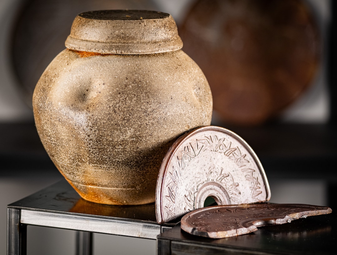 1 Gallon Stoneware Onggi Pot and Fermentation Weights Fired in Soda ...
