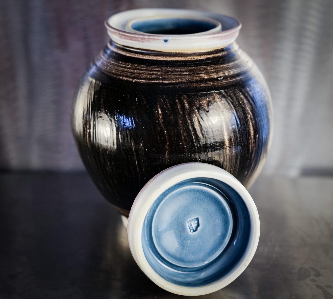 Fermentation Crock, 3 Quart, Handmade Porcelain With Black Surface Slip ...