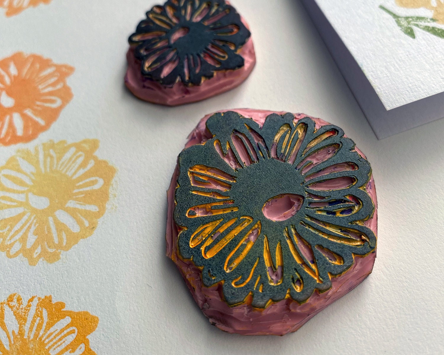 Hand Carved Daisy Flower Rubber Stamp Set Set of 2 for Card Making ...