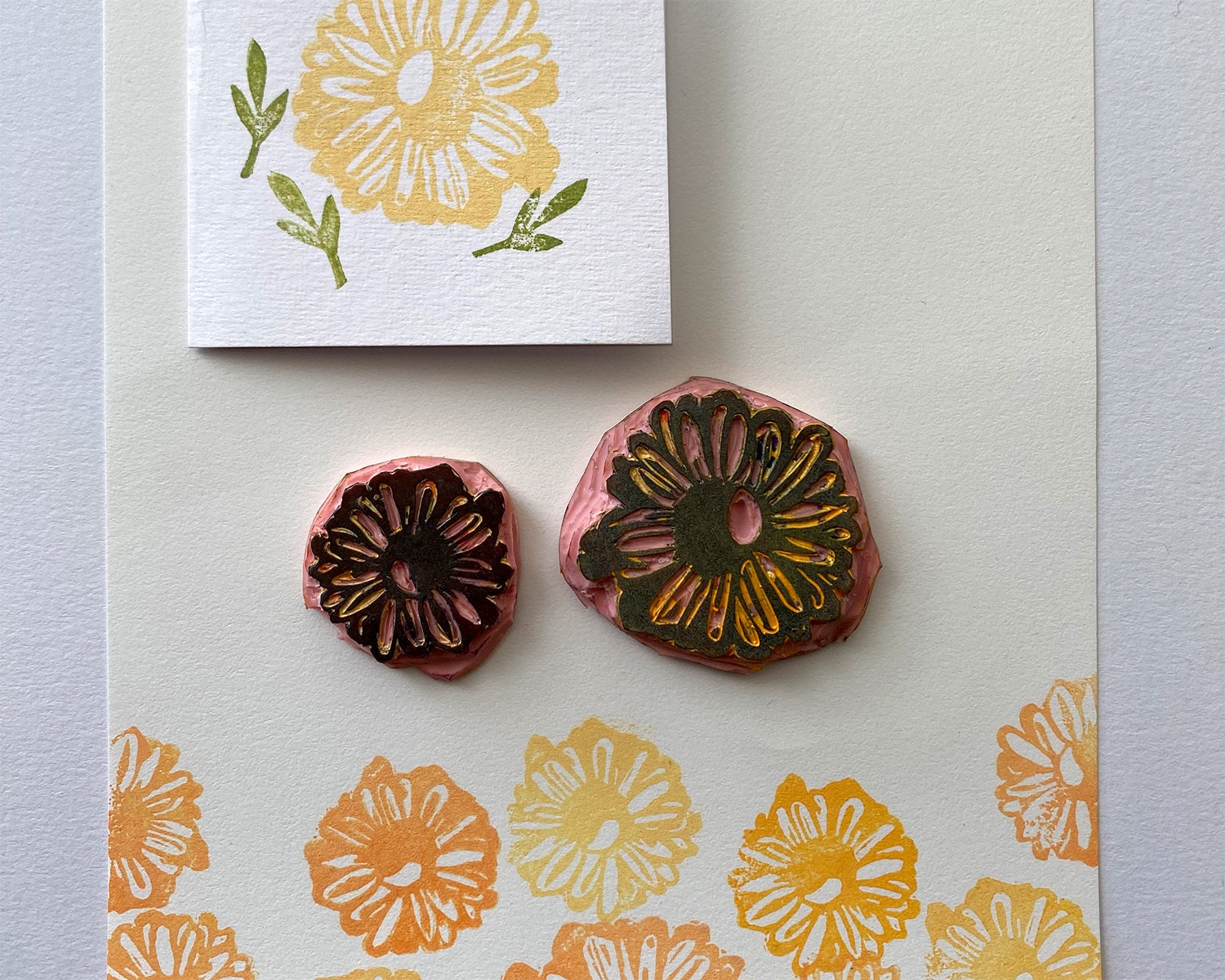 Hand Carved Daisy Flower Rubber Stamp Set Set of 2 for Card Making ...