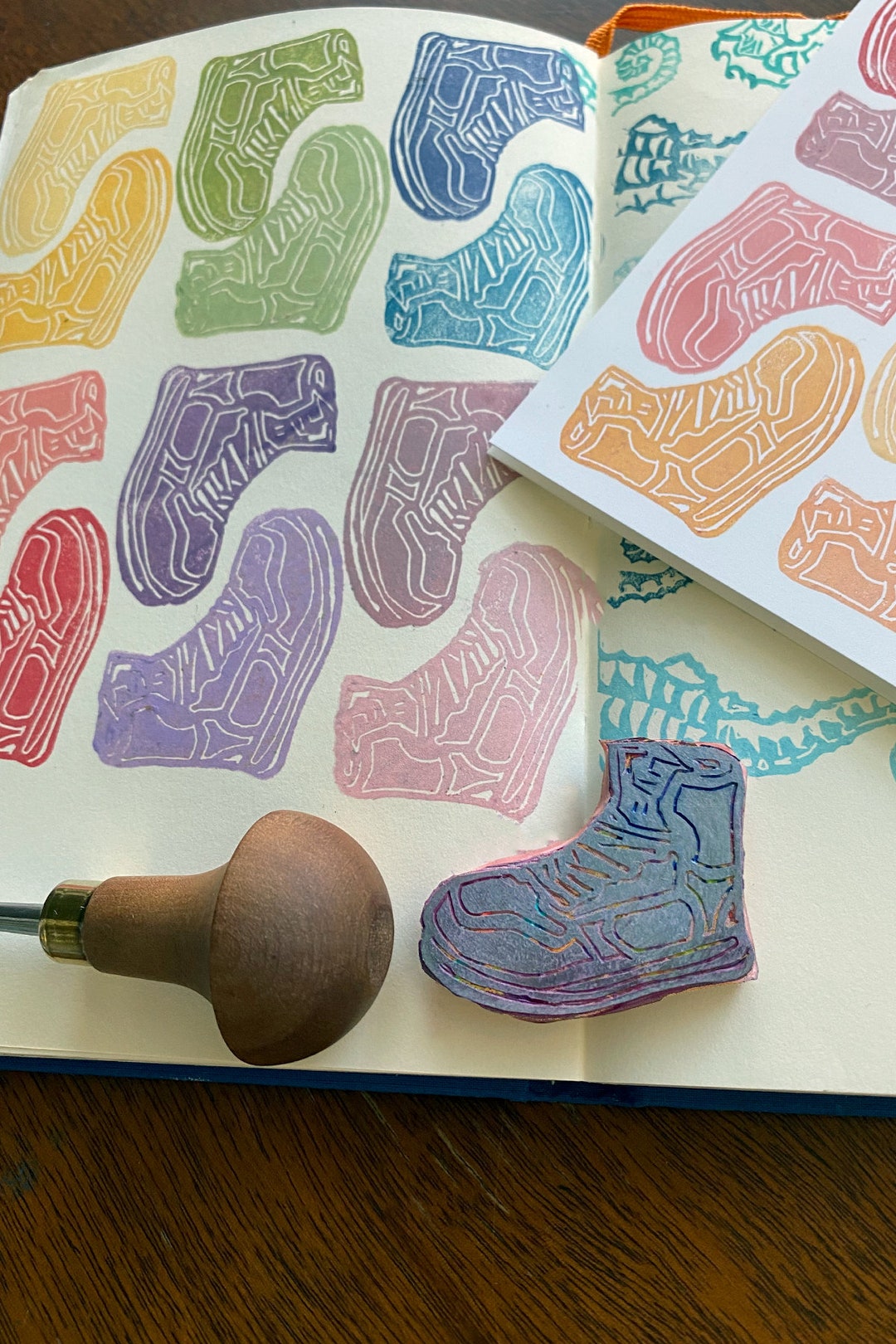 Hand Carved Rubber Stamp of a High Top Sneaker DIY Shoe Block Prints ...