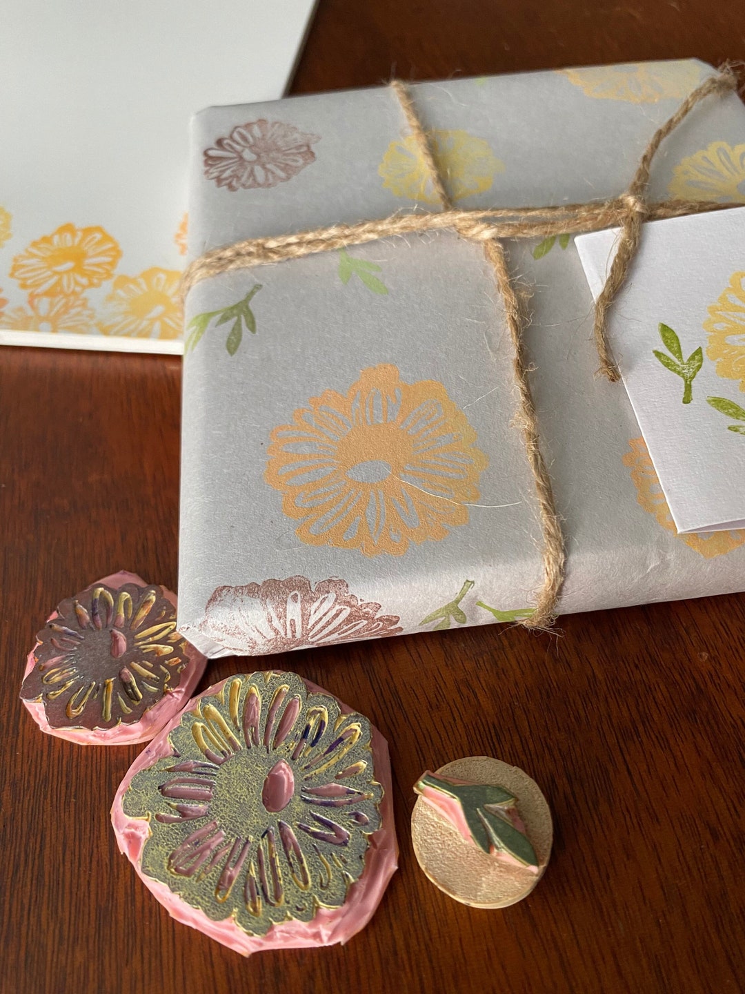 Hand Carved Daisy Flower Rubber Stamp Set Set of 2 for Card Making ...