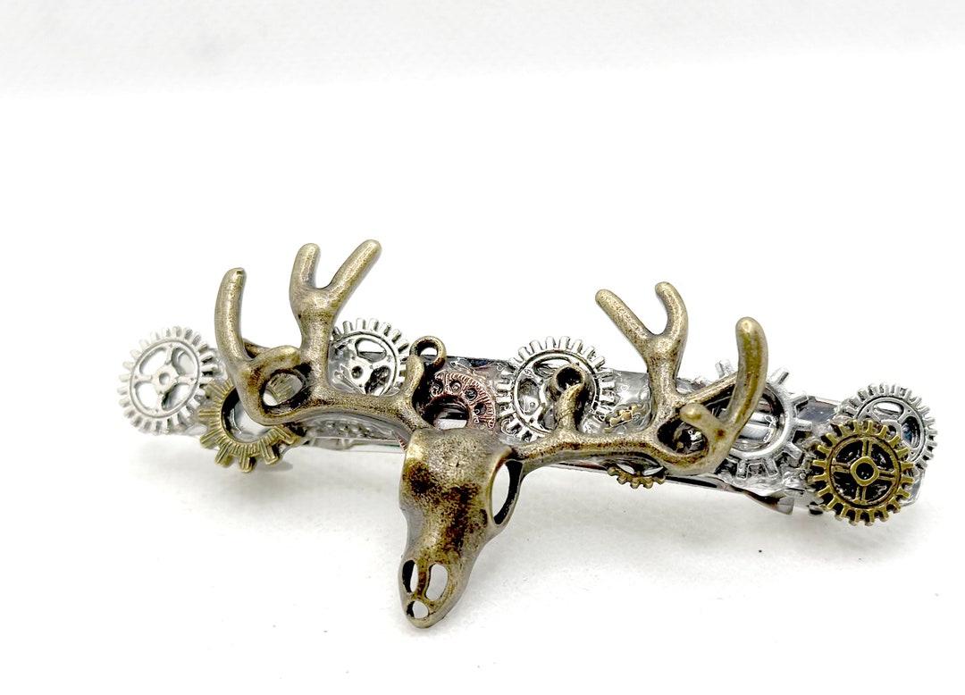 Unique Steampunk Skull Moose Horns Gear Barette Hairclip - Etsy