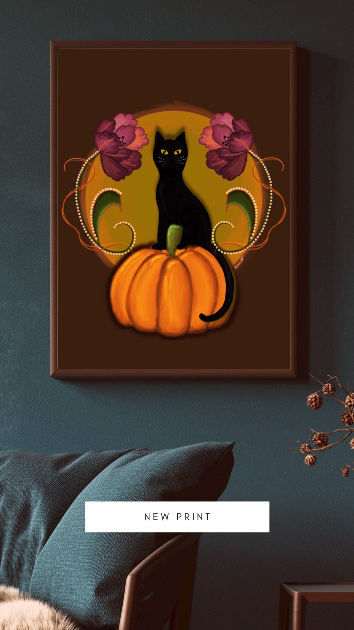 Black Cat Pumpkin Halloween Digital Art Print and Wall Decor - Etsy