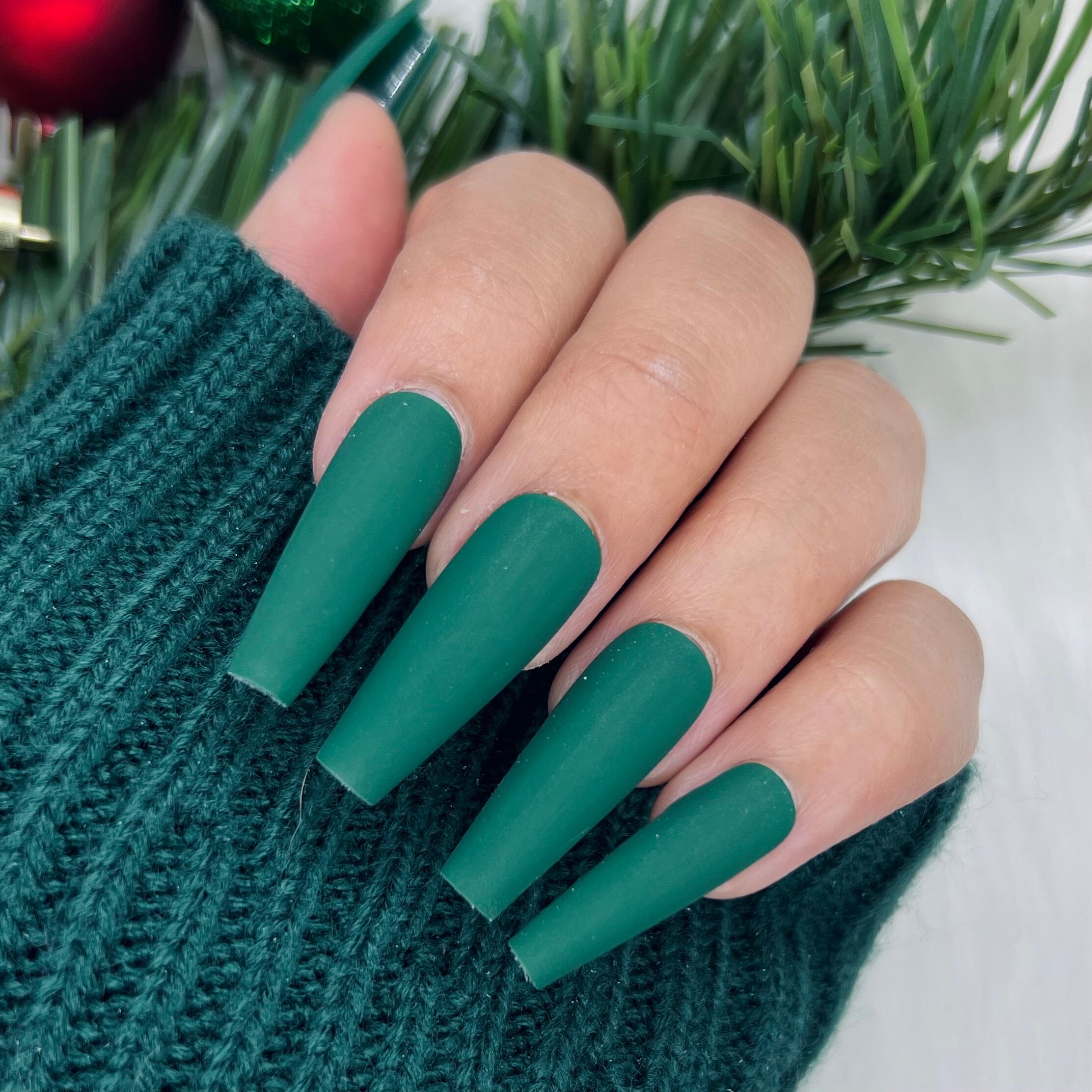 Emerald Green Press on Nails Glue on Nails Long Nails - Etsy