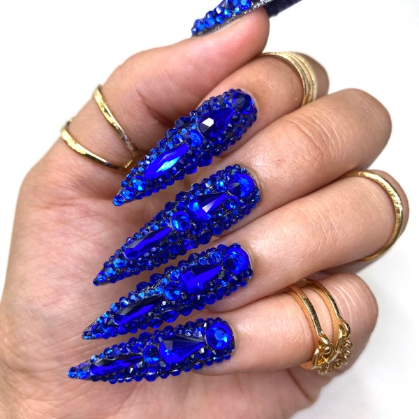 Blue Stiletto Nails - Etsy