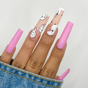 Drippy Smiley Face Press on Nails | Glue on Nails | Long Nails | Stick ...