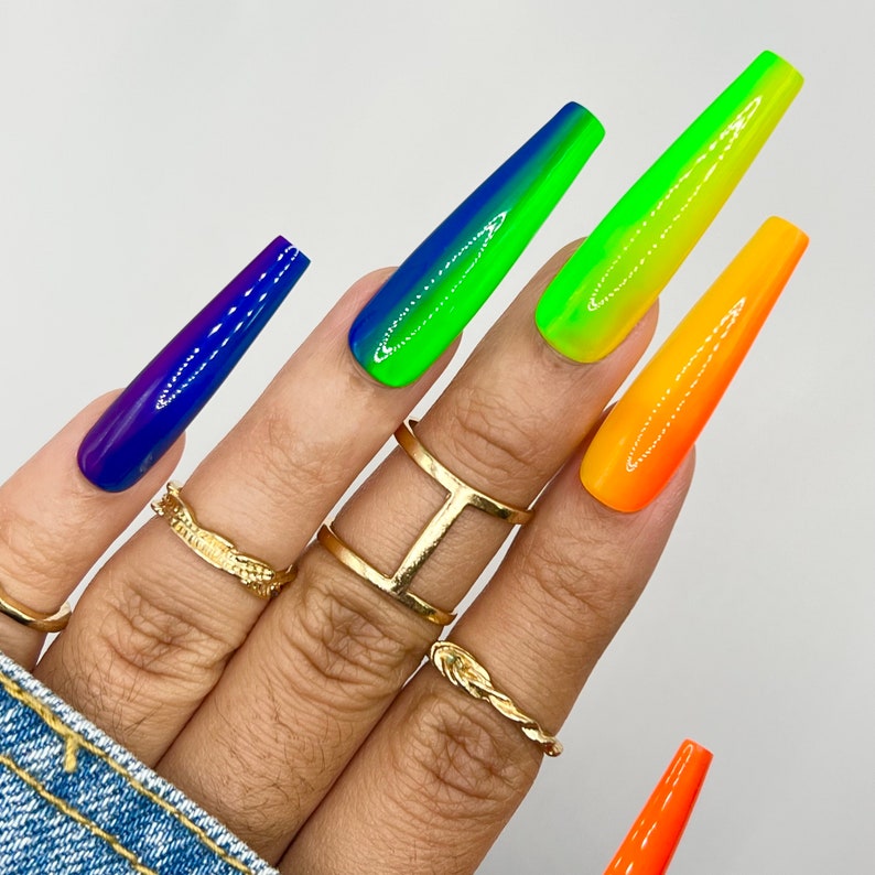 Rainbow Gradient Press on Nails Glue on Nails Pride Nails - Etsy