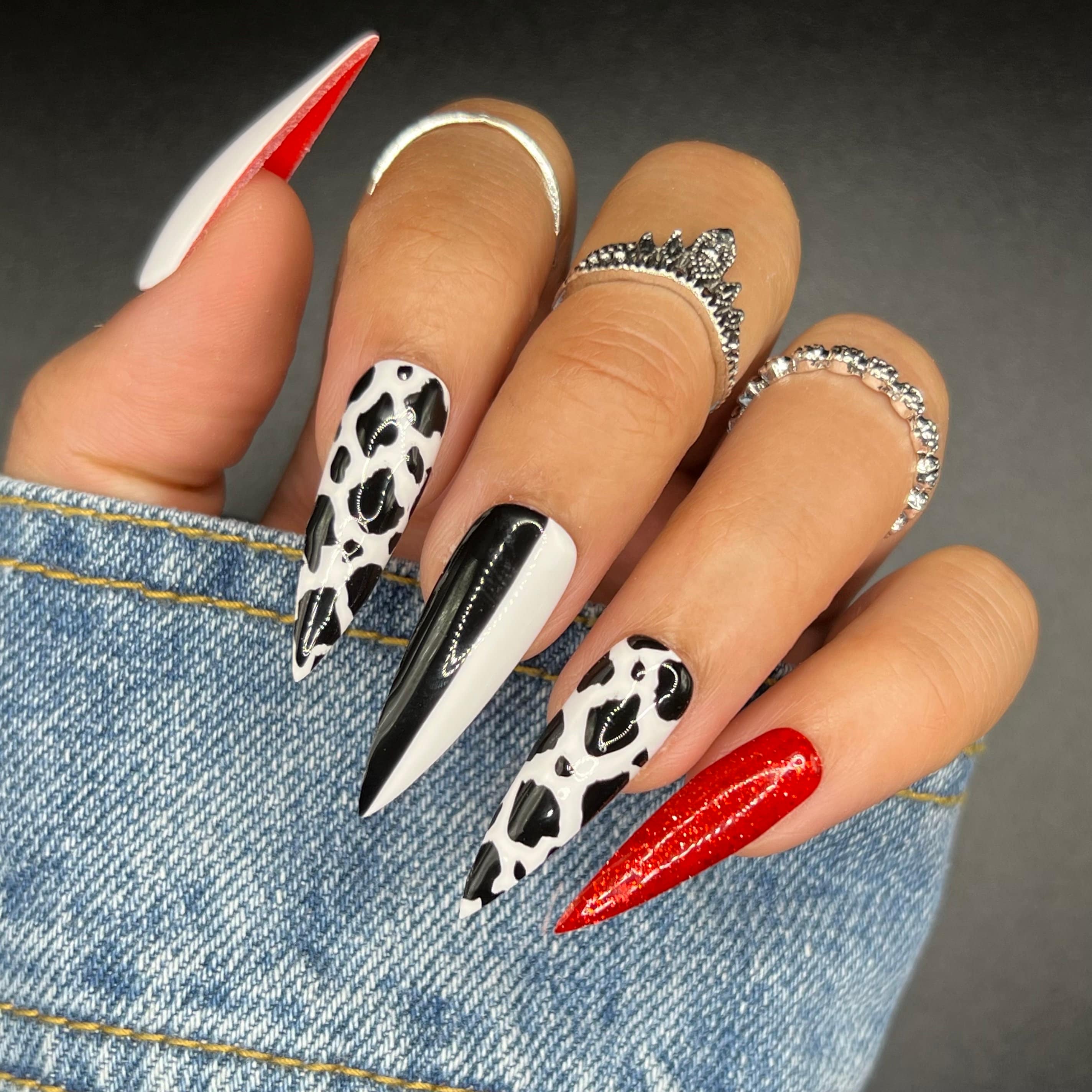 Cruella Devil Stiletto Press on Nails | Dalmatian, Red Bottom - Etsy