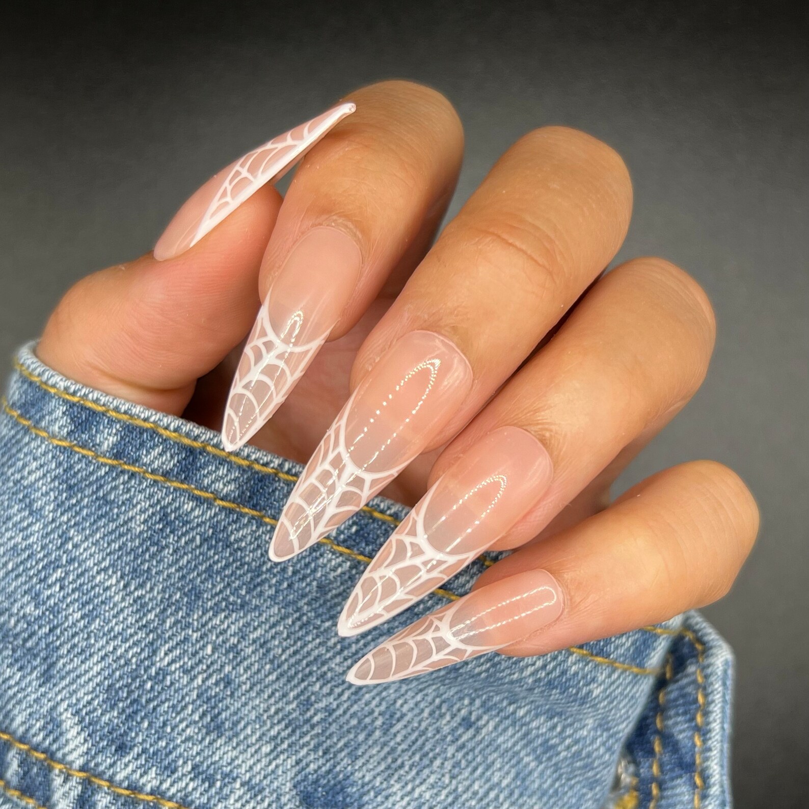 Spider Web Stiletto Press on Nails | Spooky Halloween Fake Nails - Etsy