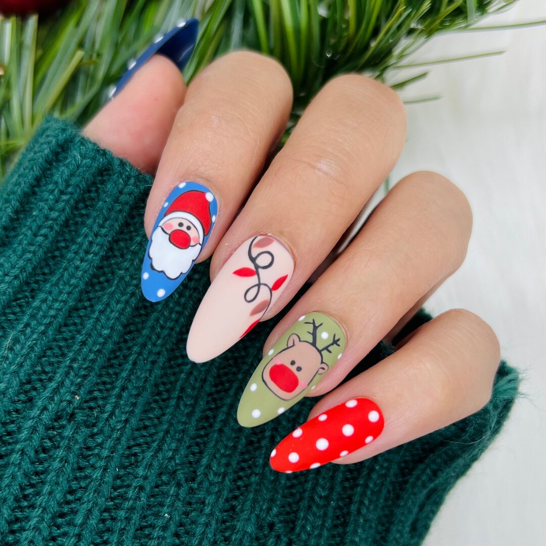 Santa/rudolph Press on Nails | Glue on Nails | Short Nails | Stick on ...