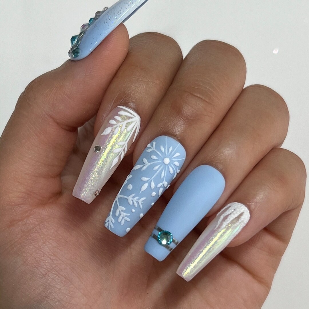 Frozen Ice Press on Nails | Christmas Nails | Winter Nails | Holiday ...