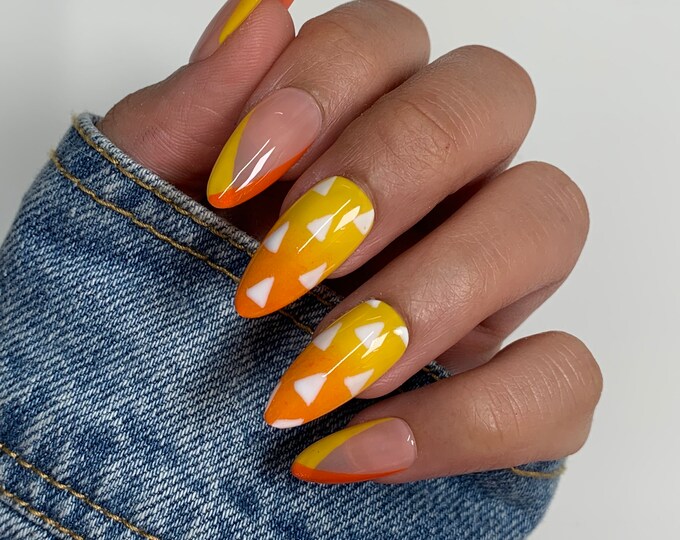 Zenitsu Anime Press on Nails | Glue on Nails | Long Nails | Fake Nails ...