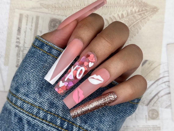 Perfect Valentine Press on Nails Glue on Nails Long Nails Stick on Nails Fake Nails Gifts for Her Valentines Day Reusable Nails Etsy